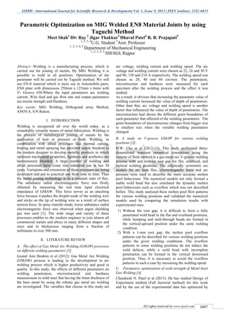 Parametric Optimization on MIG Welded EN8 Material Joints by using Taguchi Method | PDF ...