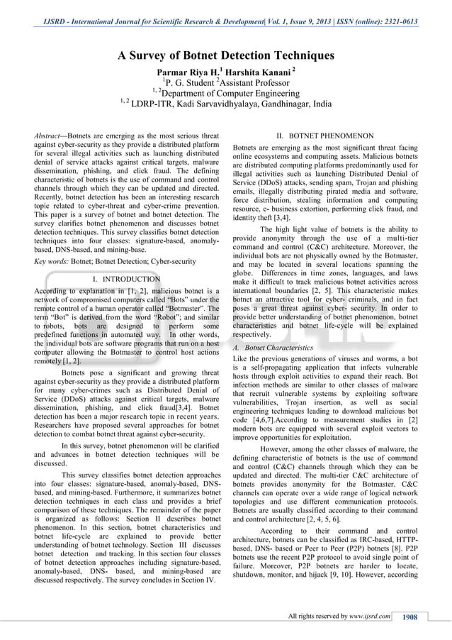 A Survey of Botnet Detection Techniques | PDF