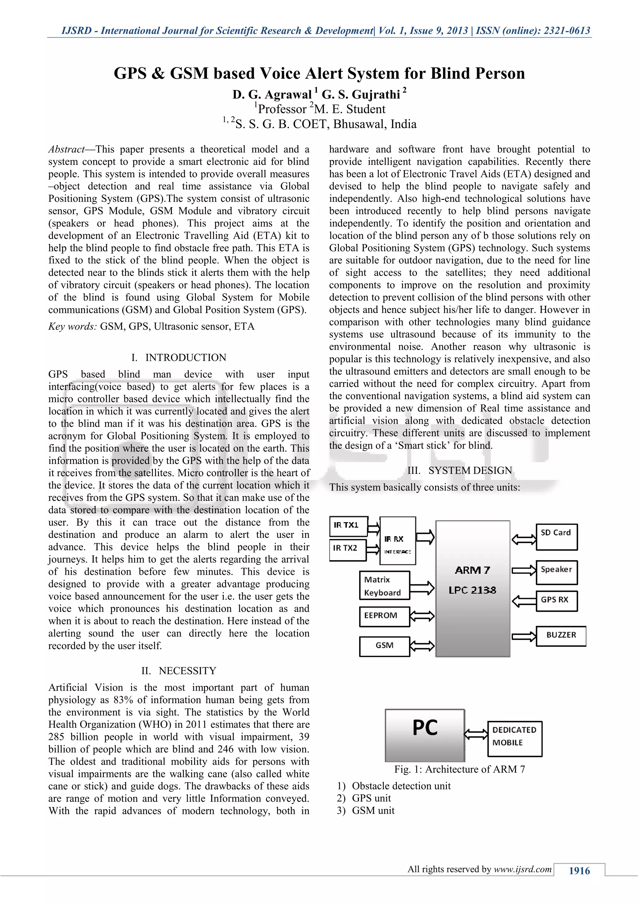 GPS & GSM based Voice Alert System for Blind Person | PDF