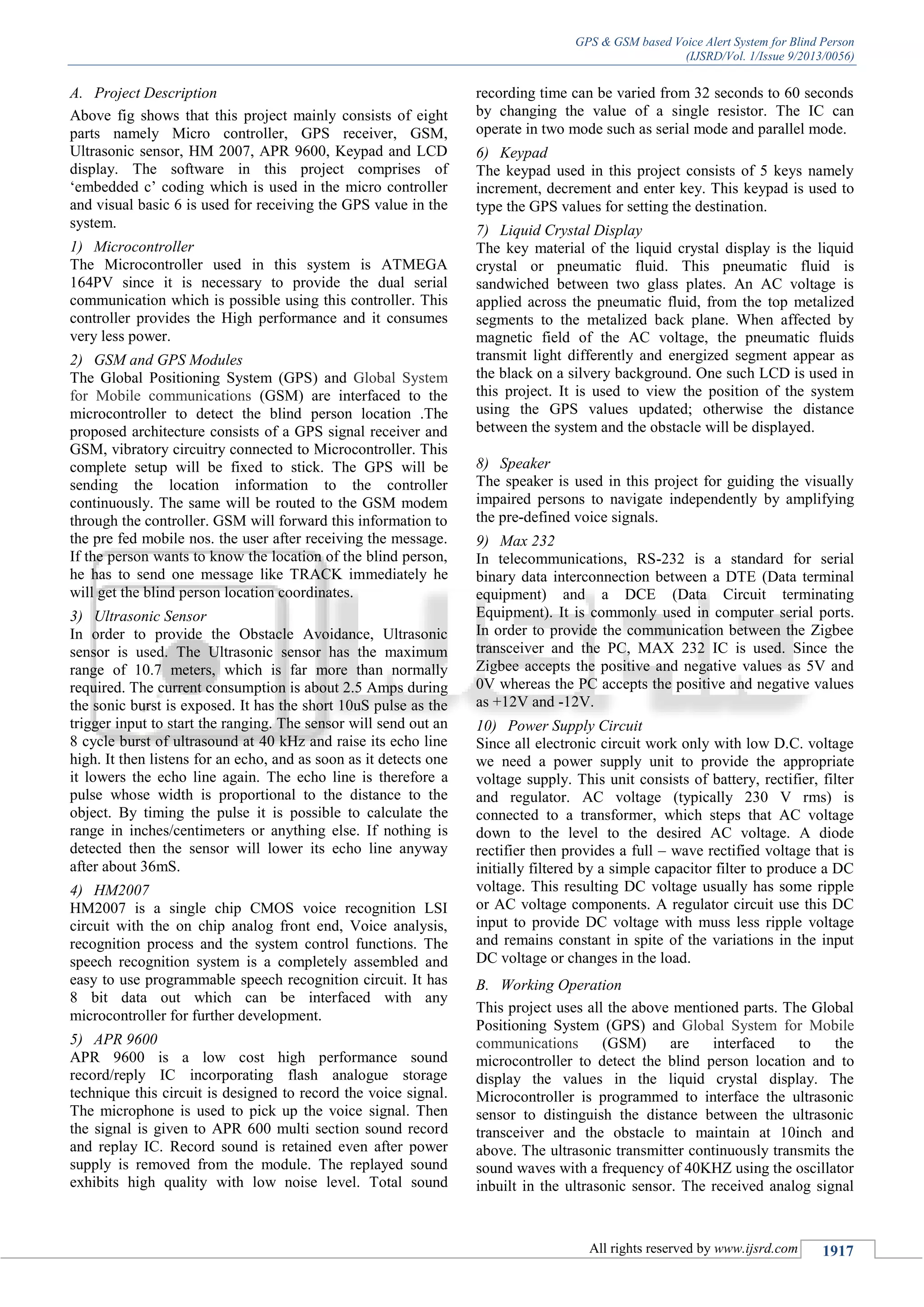 GPS & GSM based Voice Alert System for Blind Person | PDF