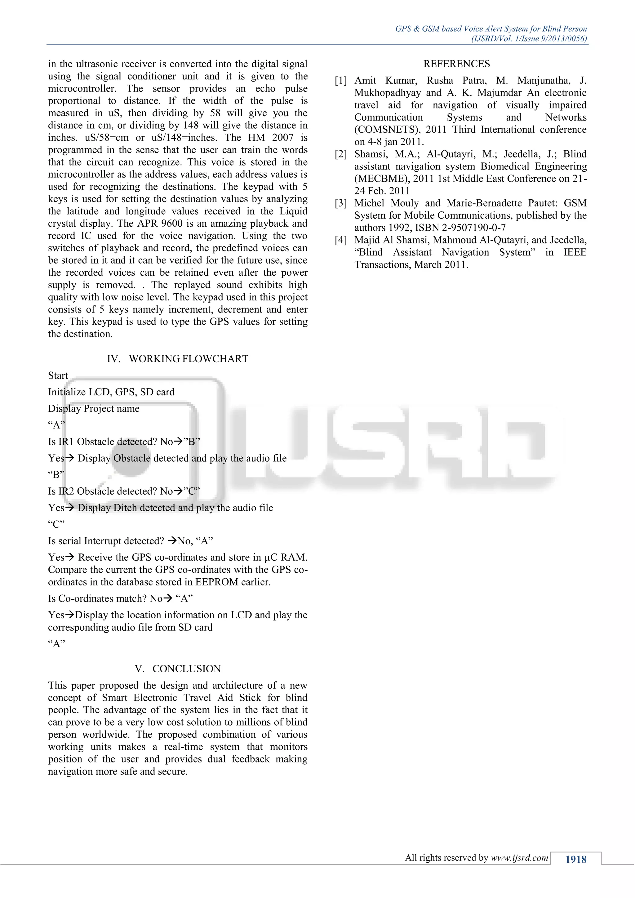 GPS & GSM based Voice Alert System for Blind Person | PDF