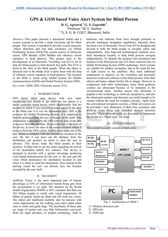 GPS & GSM based Voice Alert System for Blind Person | PDF