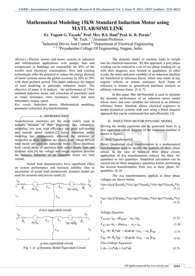 Mathematical Modeling 15kw Standard Induction Motor Using Matlab