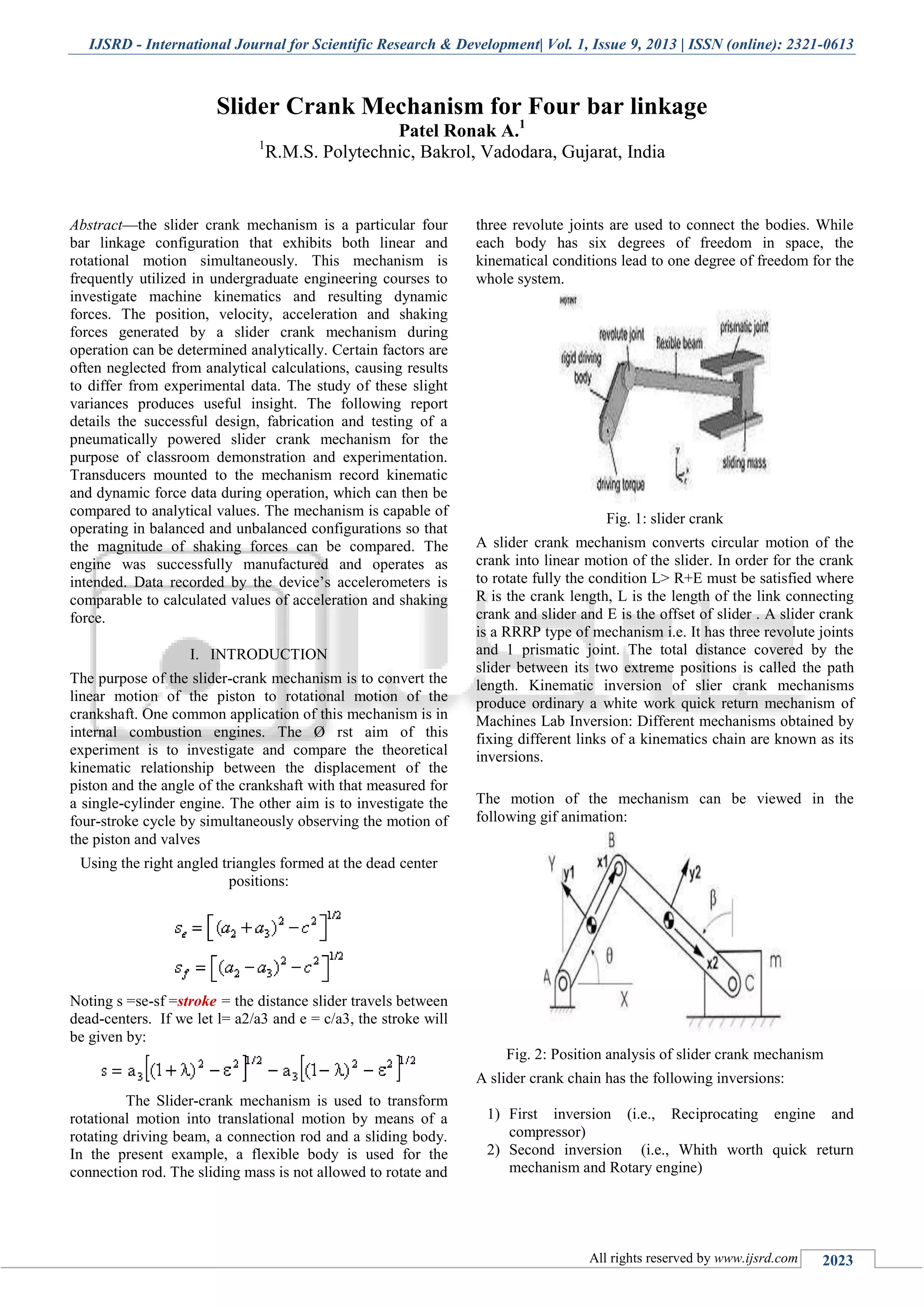Slider Crank Mechanism for Four bar linkage | PDF