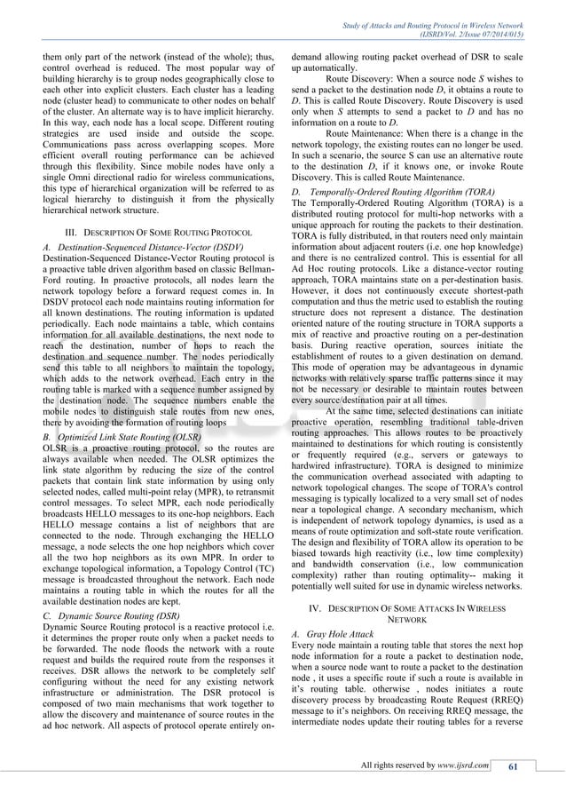 Study of Attacks and Routing Protocol in Wireless Network | PDF