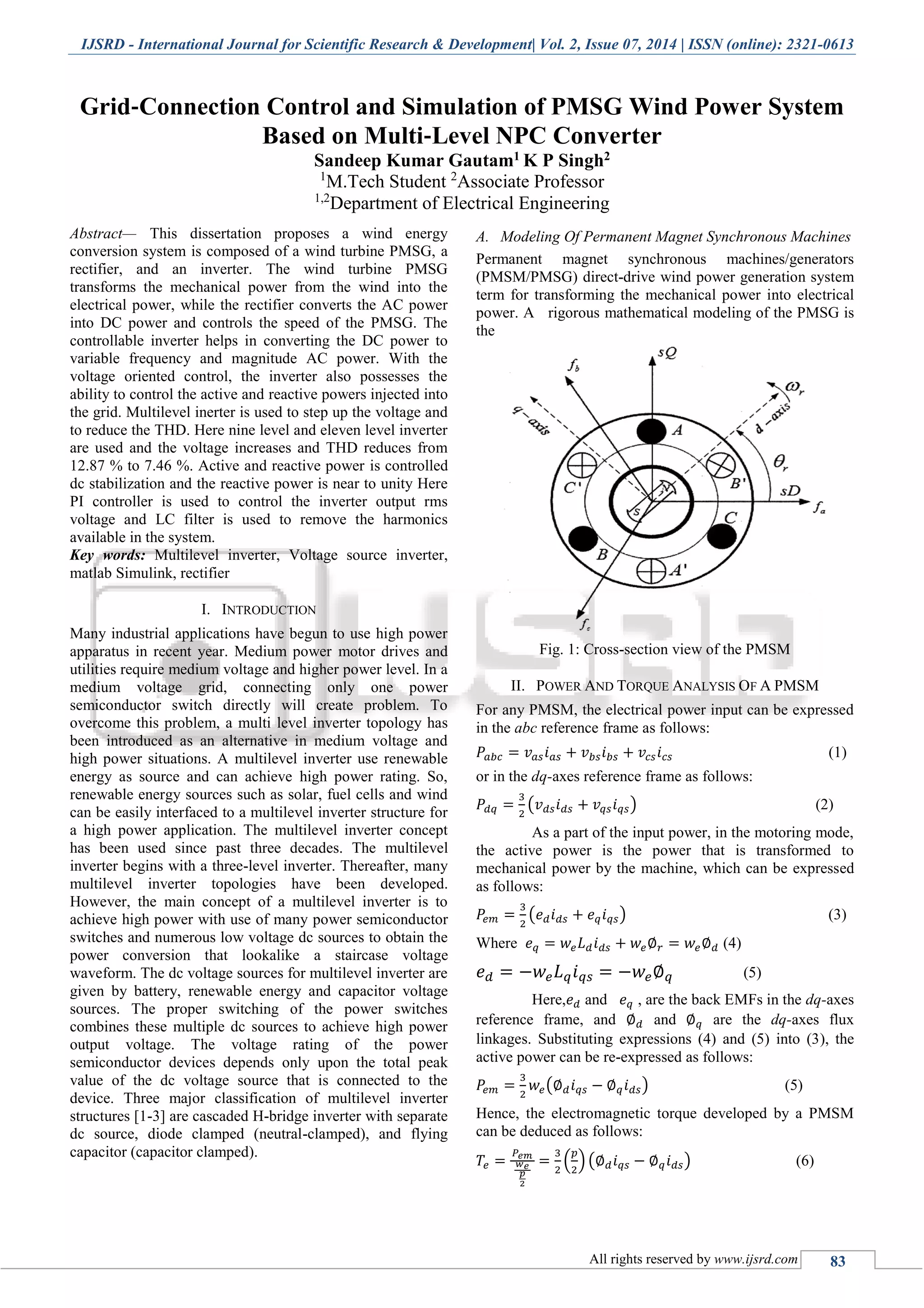 Grid-Connection Control and Simulation of PMSG Wind Power System Based on Multi-Level NPC ...