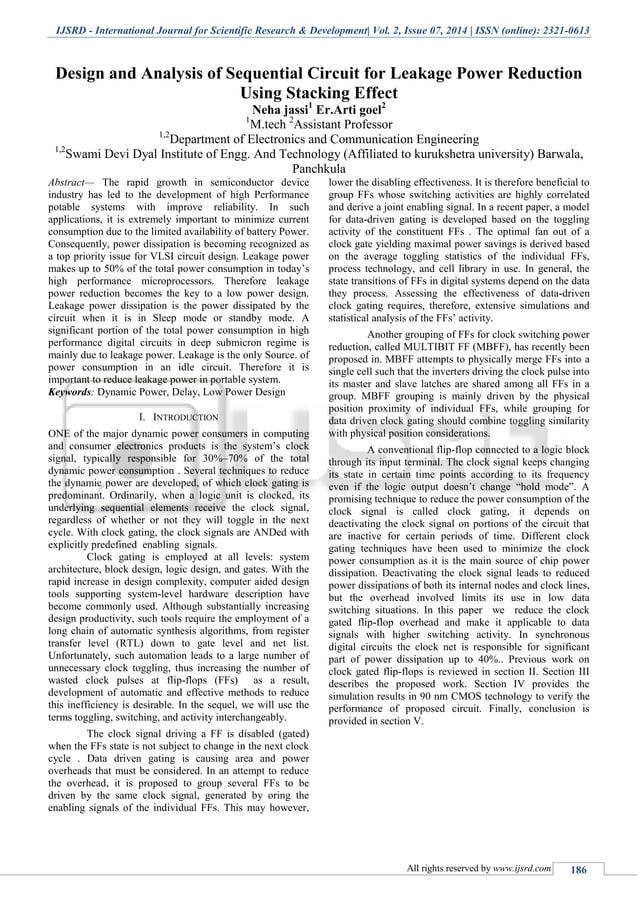 Design and Analysis of Sequential Circuit for Leakage Power Reduction using Stacking Effect | PDF