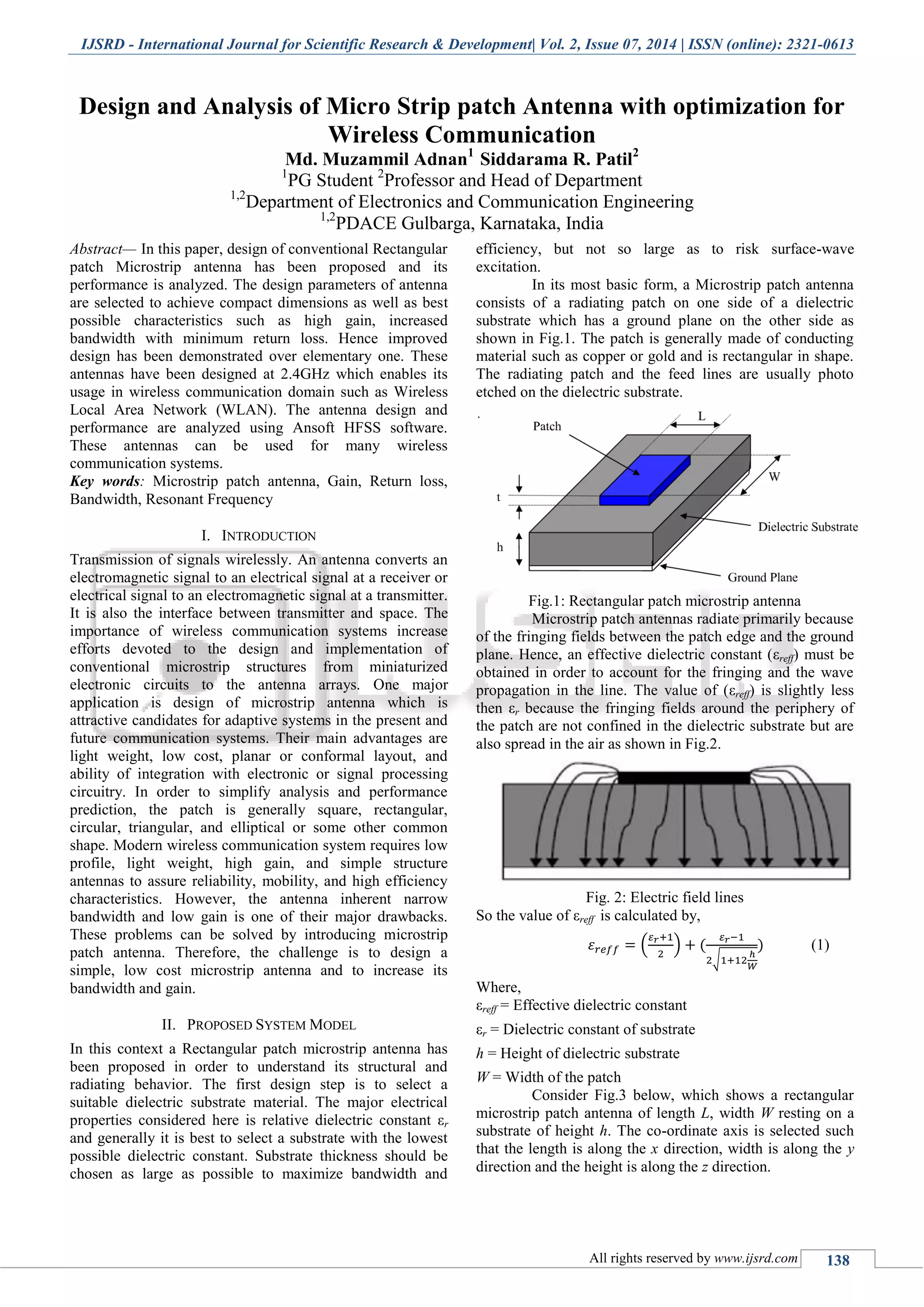 Design and Analysis of Microstrip Patch Antenna with Optimization for Wireless Communication ...