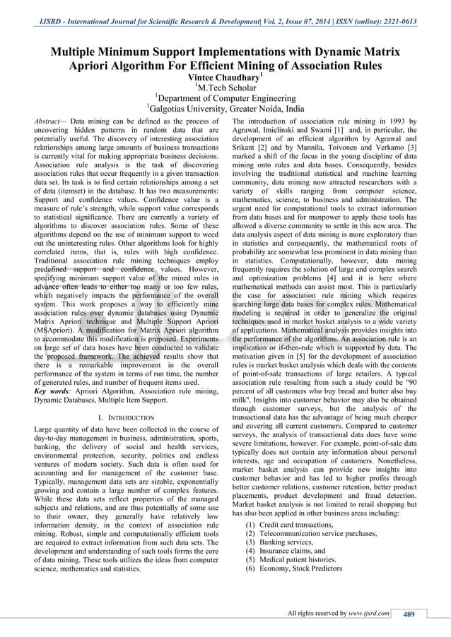 Multiple Minimum Support Implementations with Dynamic Matrix Apriori Algorithm for Efficient ...