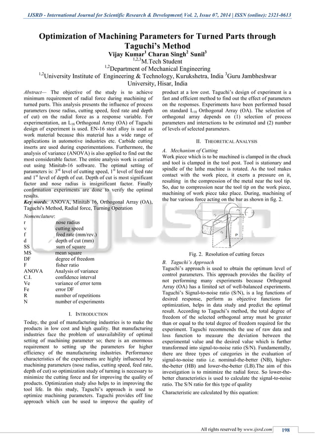 Optimization of Machining Parameters for Turned Parts Through TaguchiÃ¢â‚¬â„¢s Method | PDF ...