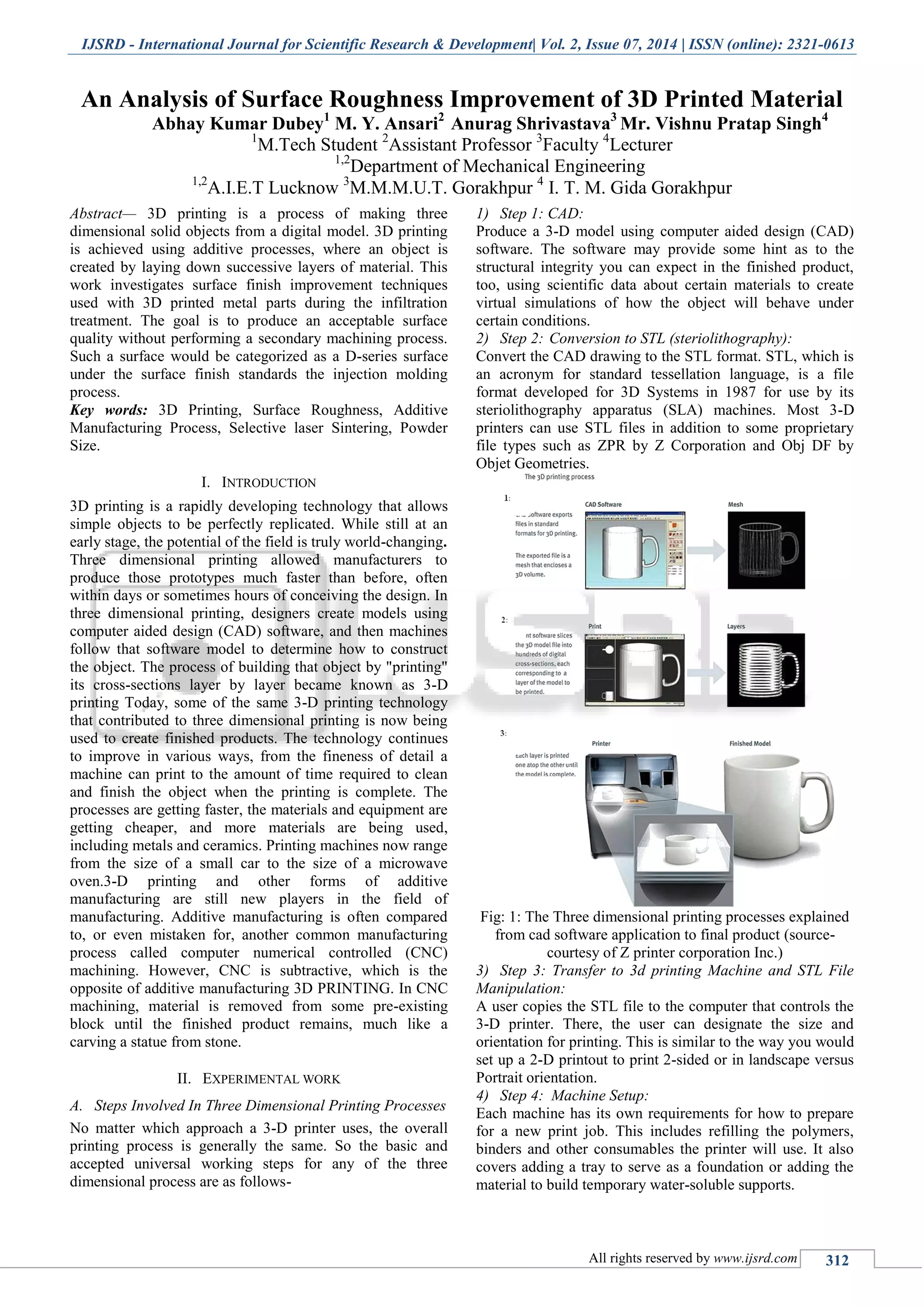 An Analysis of Surface Roughness Improvement of 3D Printed Material | PDF