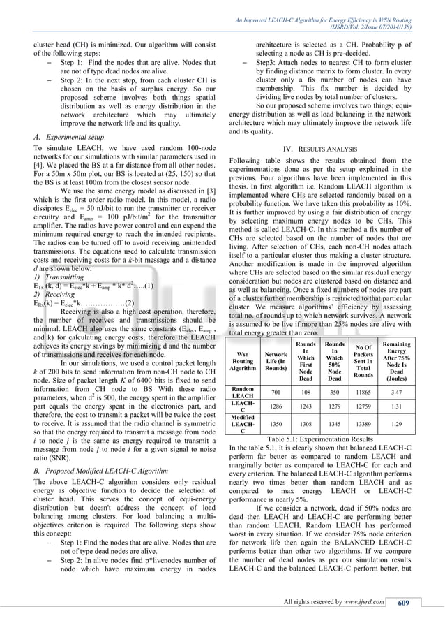 An Improved Leach C Algorithm For Energy Efficiency In Wsn Routing Pdf