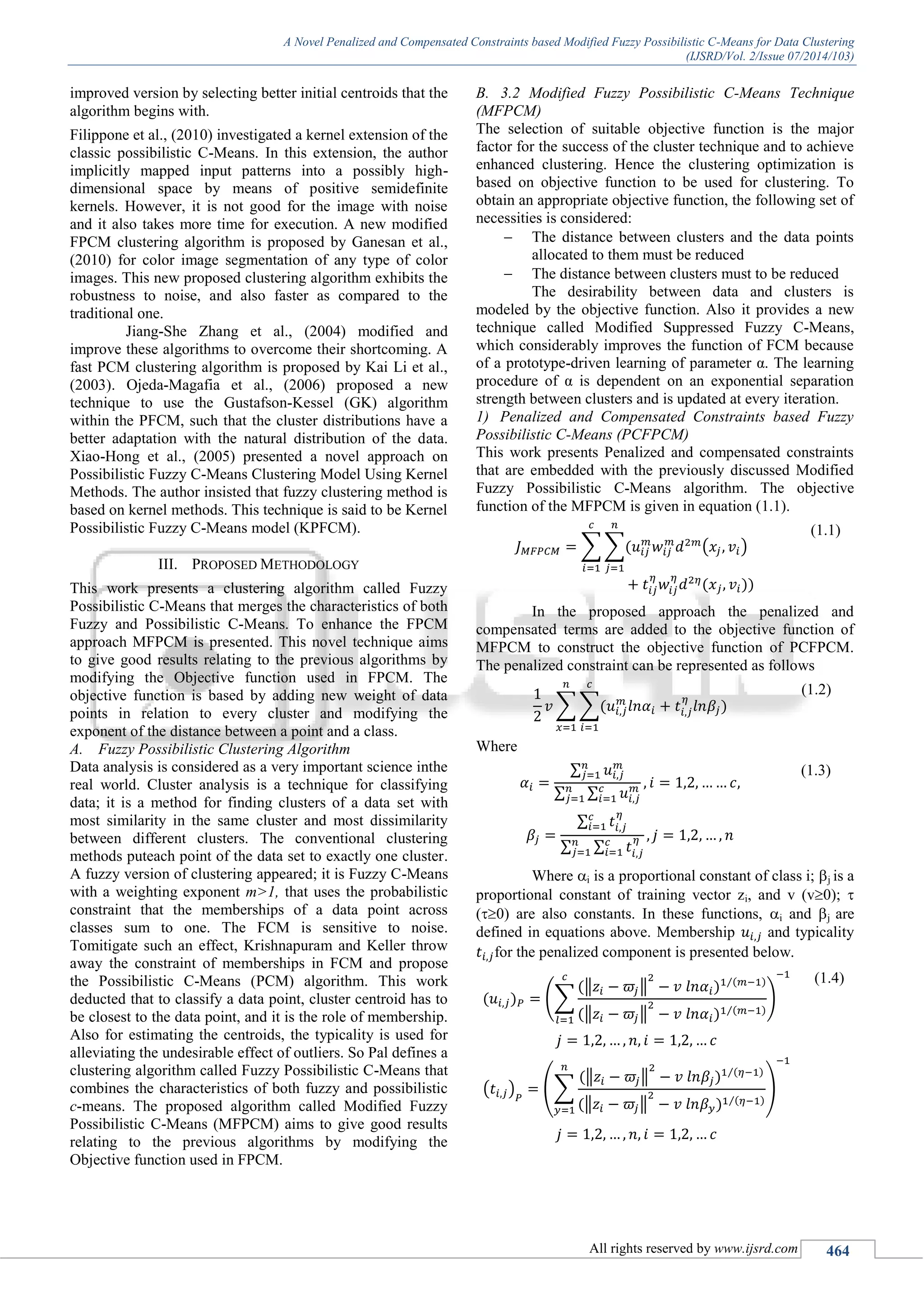 A Novel Penalized and Compensated Constraints Based Modified Fuzzy Possibilistic C-Means for ...
