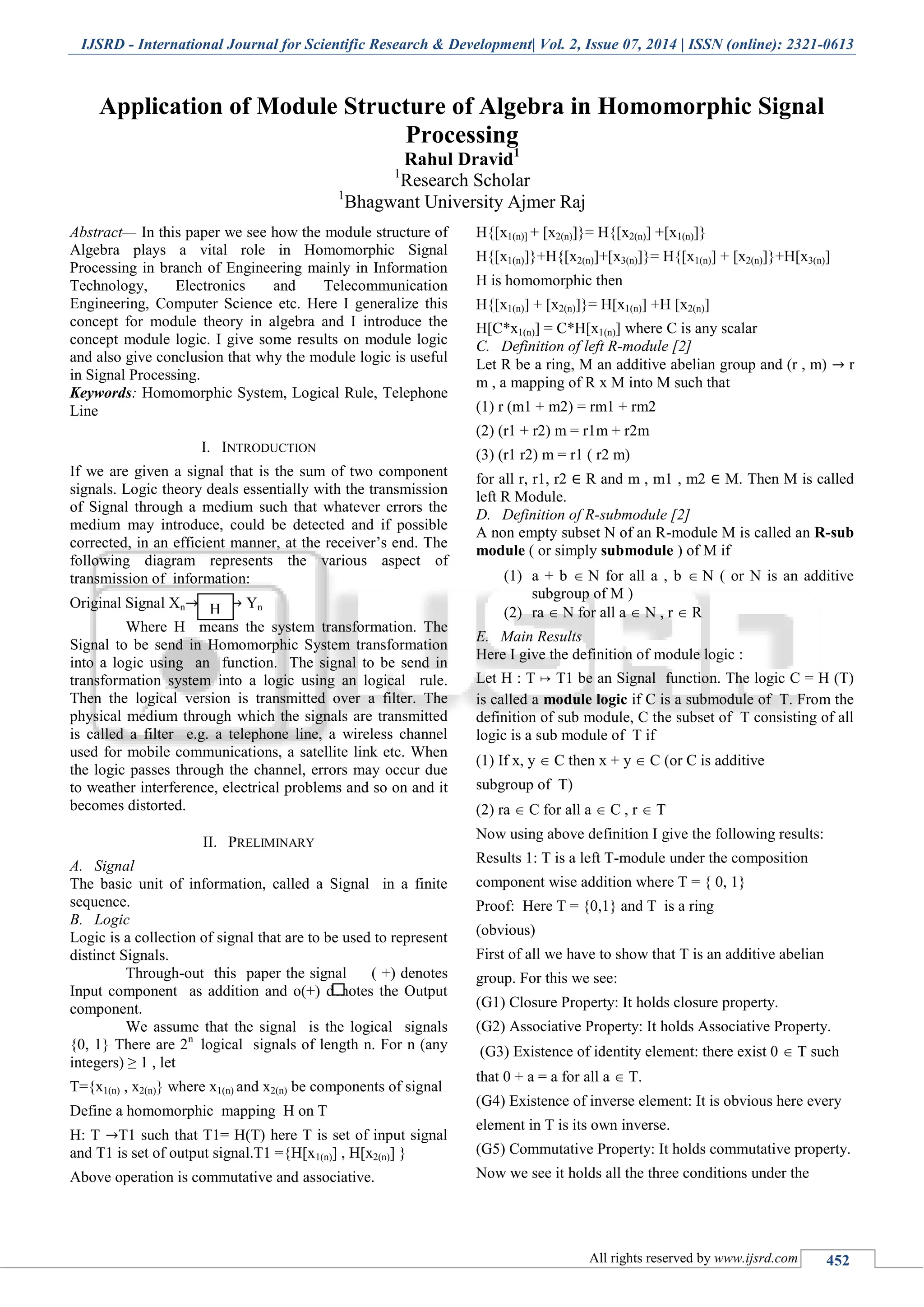 Application of Module Structure of Algebra in Homomorphic Signal Processing | PDF