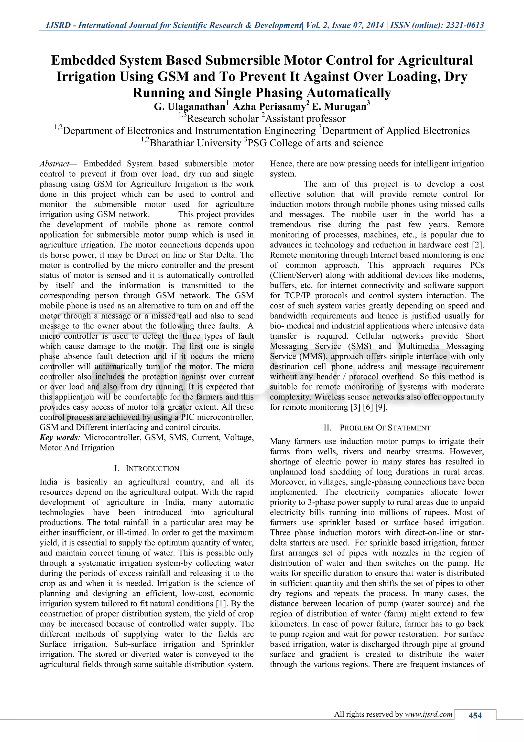 Embedded System Based Submersible Motor Control for Agricultural ...