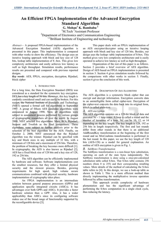 An Efficient Fpga Implementation Of The Advanced Encryption Standard Algorithm Pdf