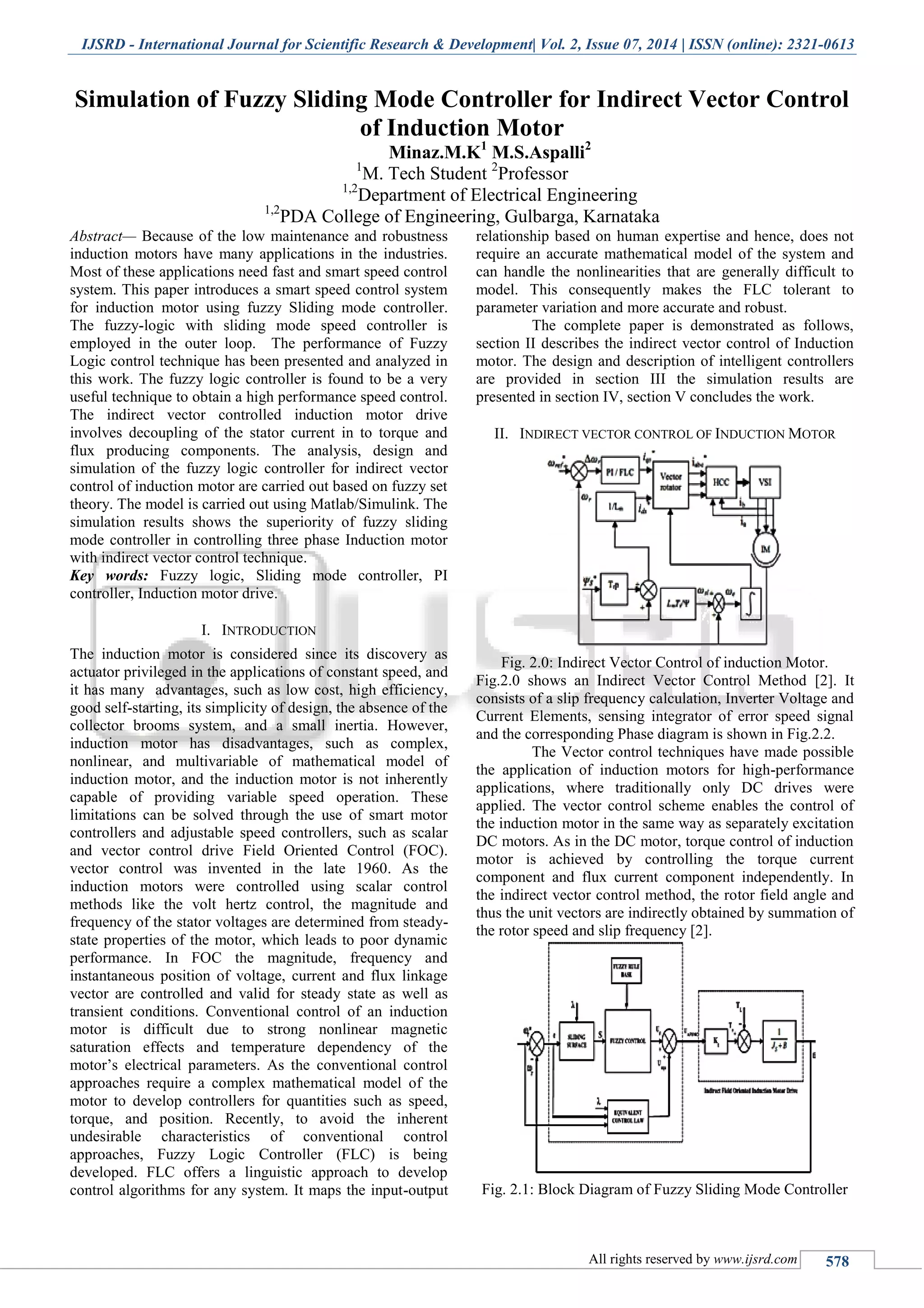 Simulation of Fuzzy Sliding Mode Controller for Indirect Vector Control of Induction Motor | PDF