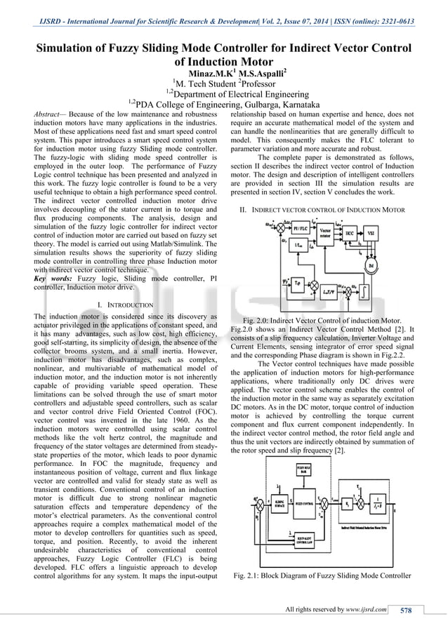 Simulation of Fuzzy Sliding Mode Controller for Indirect Vector Control of Induction Motor | PDF