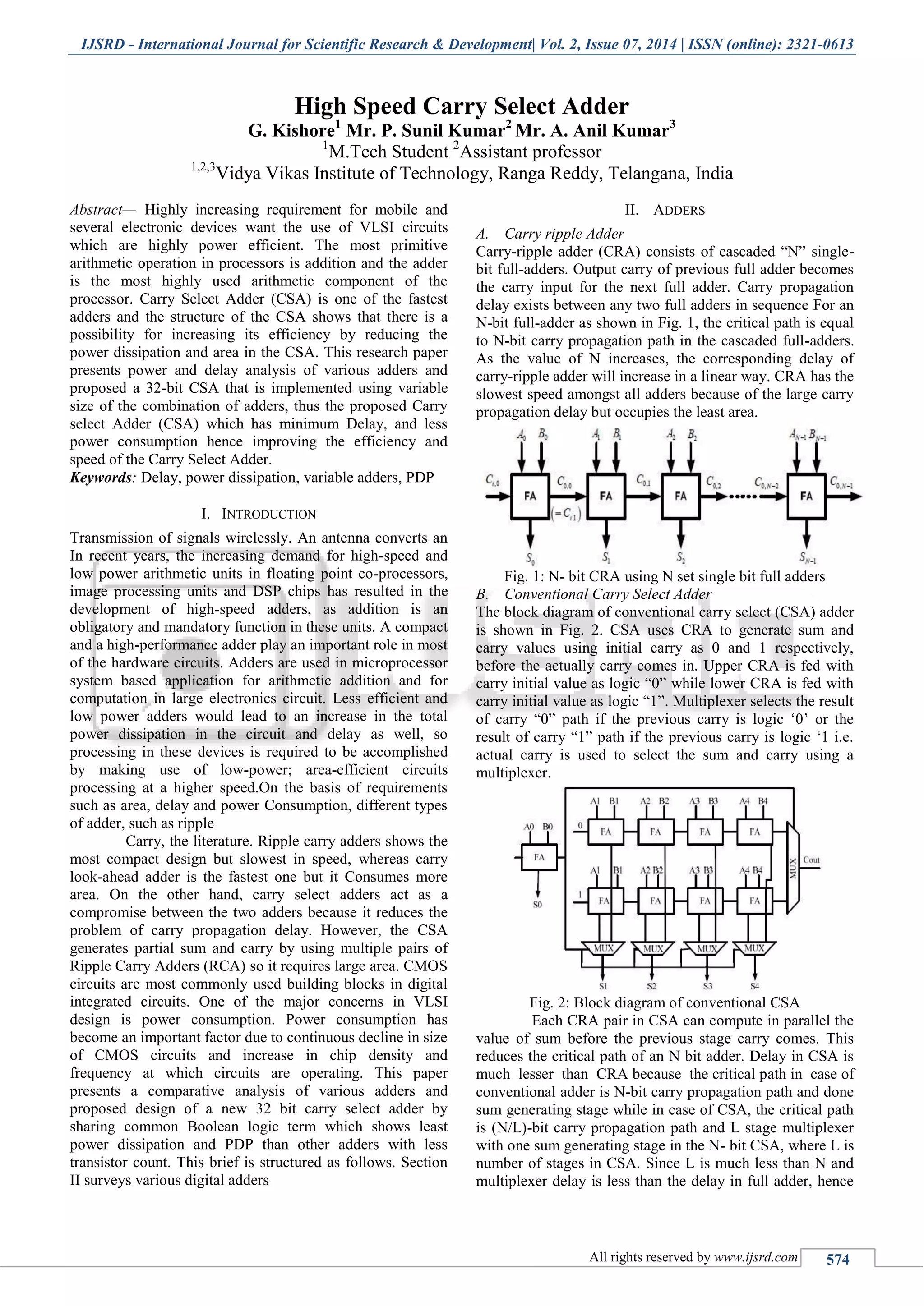 High Speed Carryselect Adder | PDF