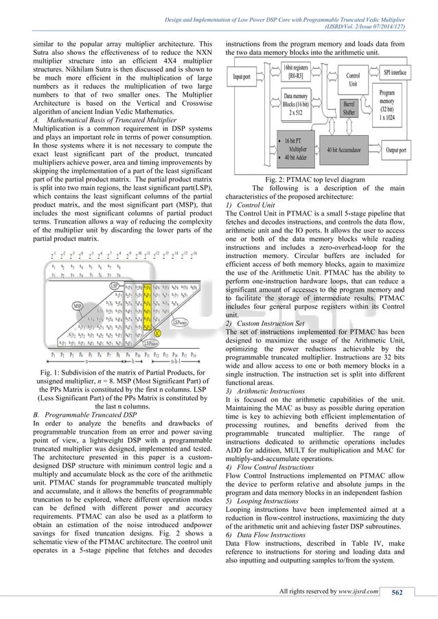 Design and Implementation of Low Power DSP Core with Programmable Truncated Vedic Multiplier | PDF