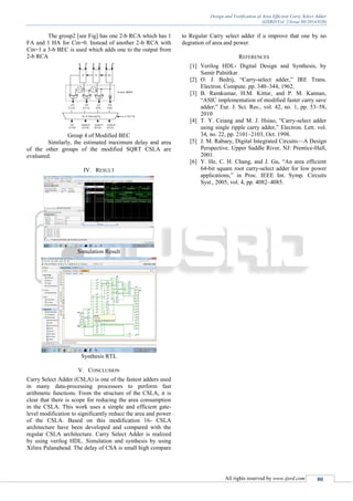 Design and Verification of Area Efficient Carry Select Adder | PDF | Programming Languages ...