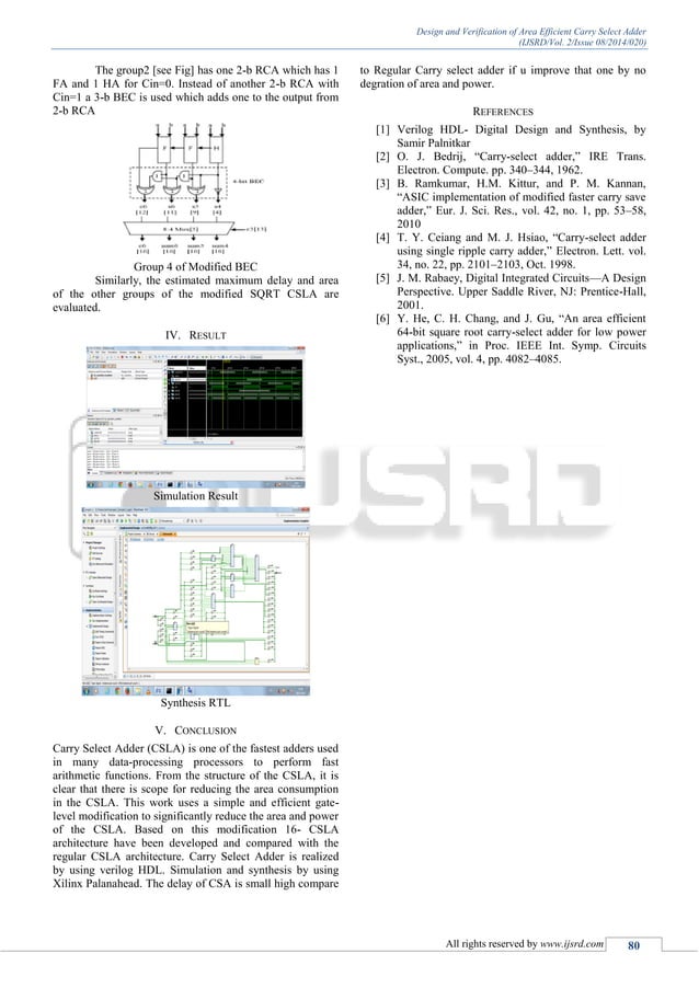 Design and Verification of Area Efficient Carry Select Adder | PDF | Programming Languages ...