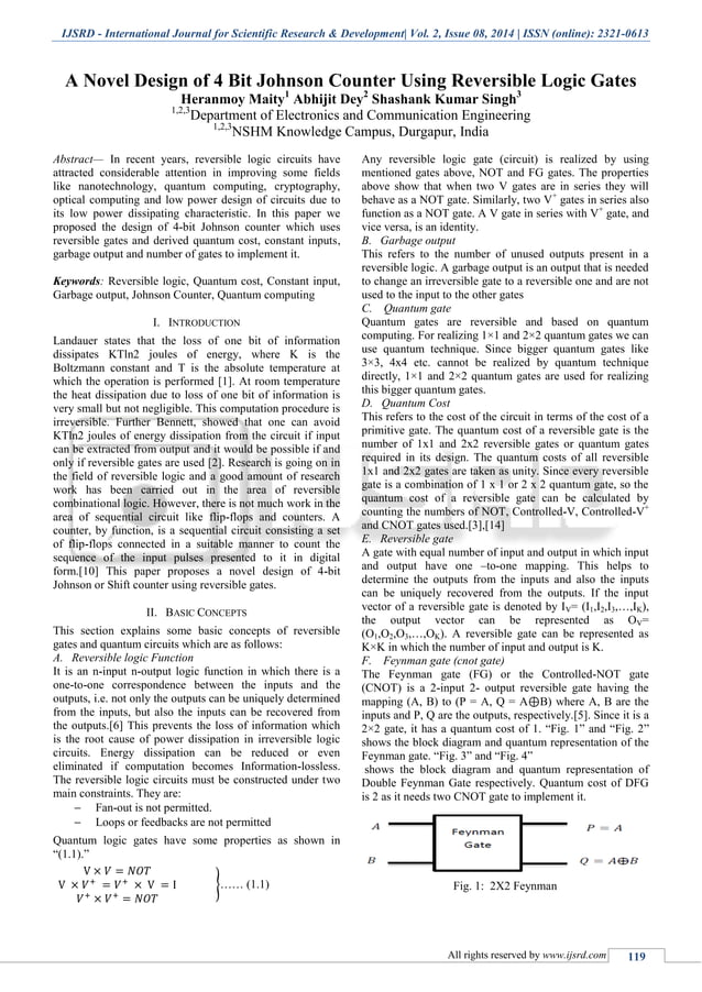 A Novel Design of 4 Bit Johnson Counter Using Reversible Logic Gates | PDF