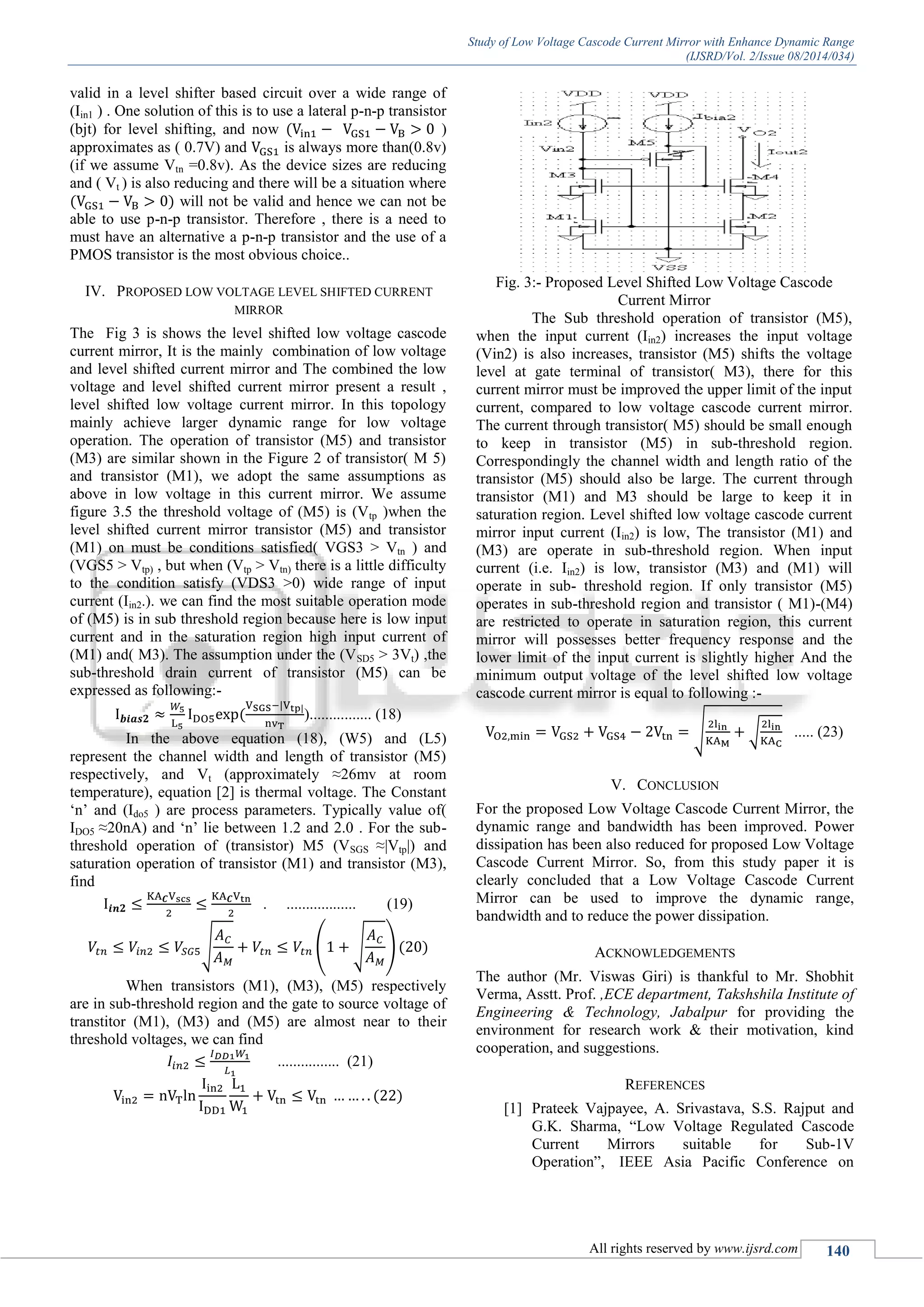 Study of Low Voltage Cascode Current Mirror with Enhance Dynamic Range | PDF