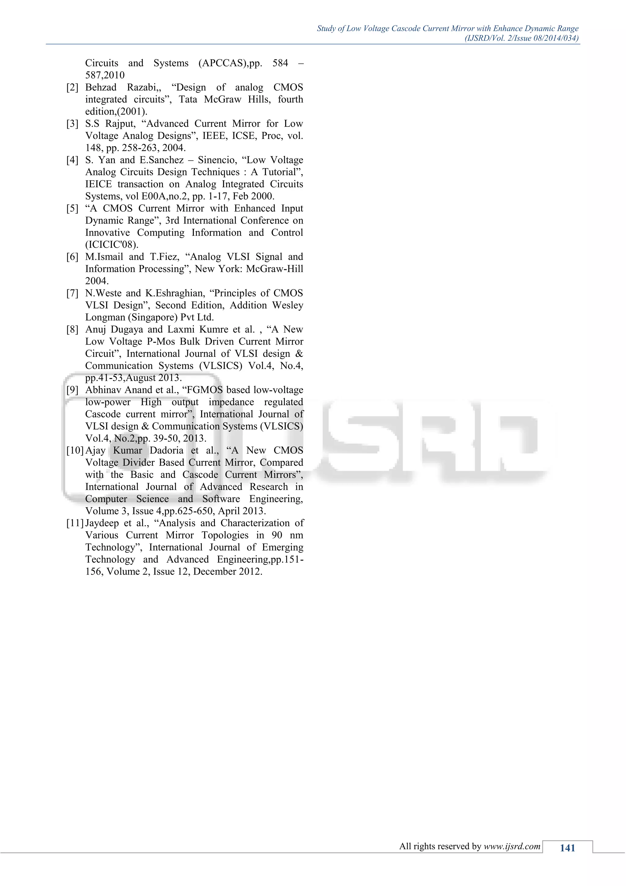 Study of Low Voltage Cascode Current Mirror with Enhance Dynamic Range | PDF
