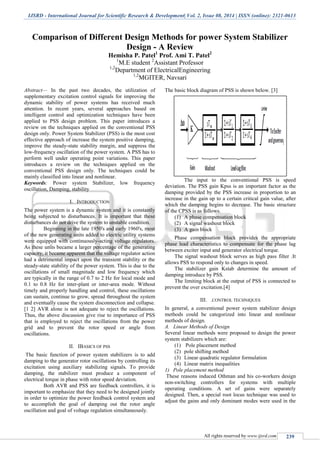 Comparison of Different Design Methods for Power System Stabilizer Design - A Review | PDF ...