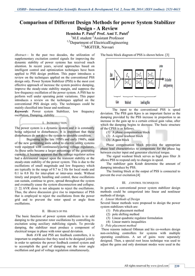Comparison of Different Design Methods for Power System Stabilizer Design - A Review | PDF ...