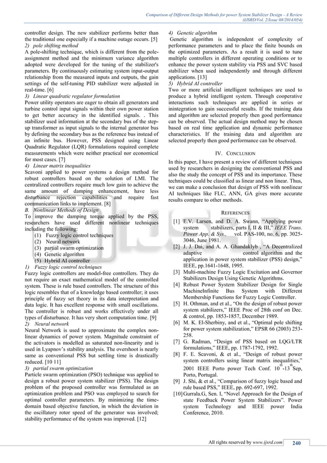 Comparison of Different Design Methods for Power System Stabilizer Design - A Review | PDF