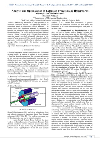 ANALYSIS AND OPTIMIZATION OF EXTRUSION PROCESS USING HYPERWORKS | PDF