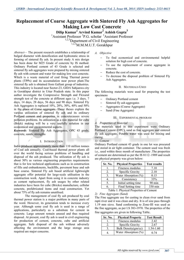 Replacement of Coarse Aggregate with Sintered Fly Ash Aggregates for ...