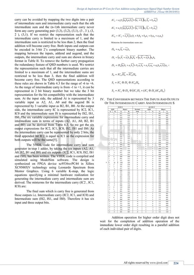 Design And Implement An Ip Core For Fast Addition Using Quaternary Signed Digit Number System Pdf 1160
