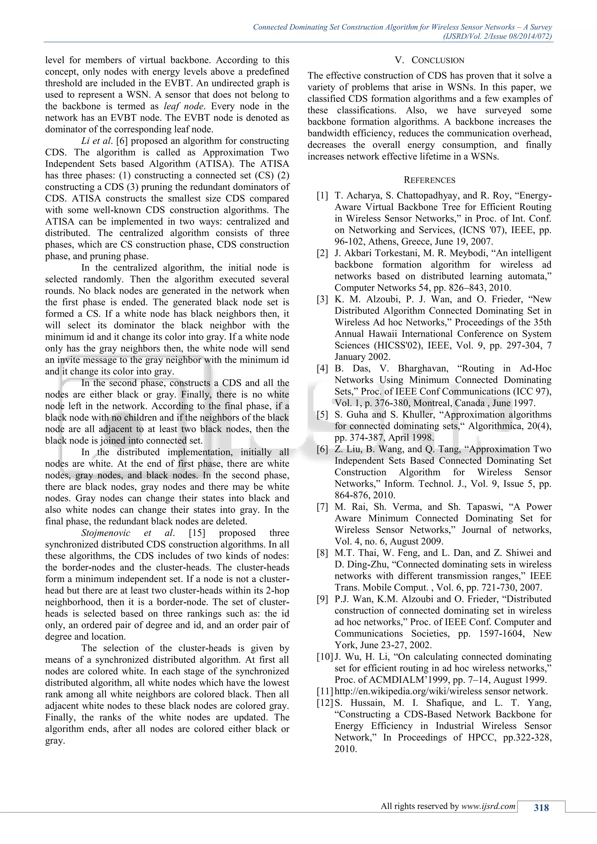 Connected Dominating Set Construction Algorithm for Wireless Sensor Networks - A Survey | PDF