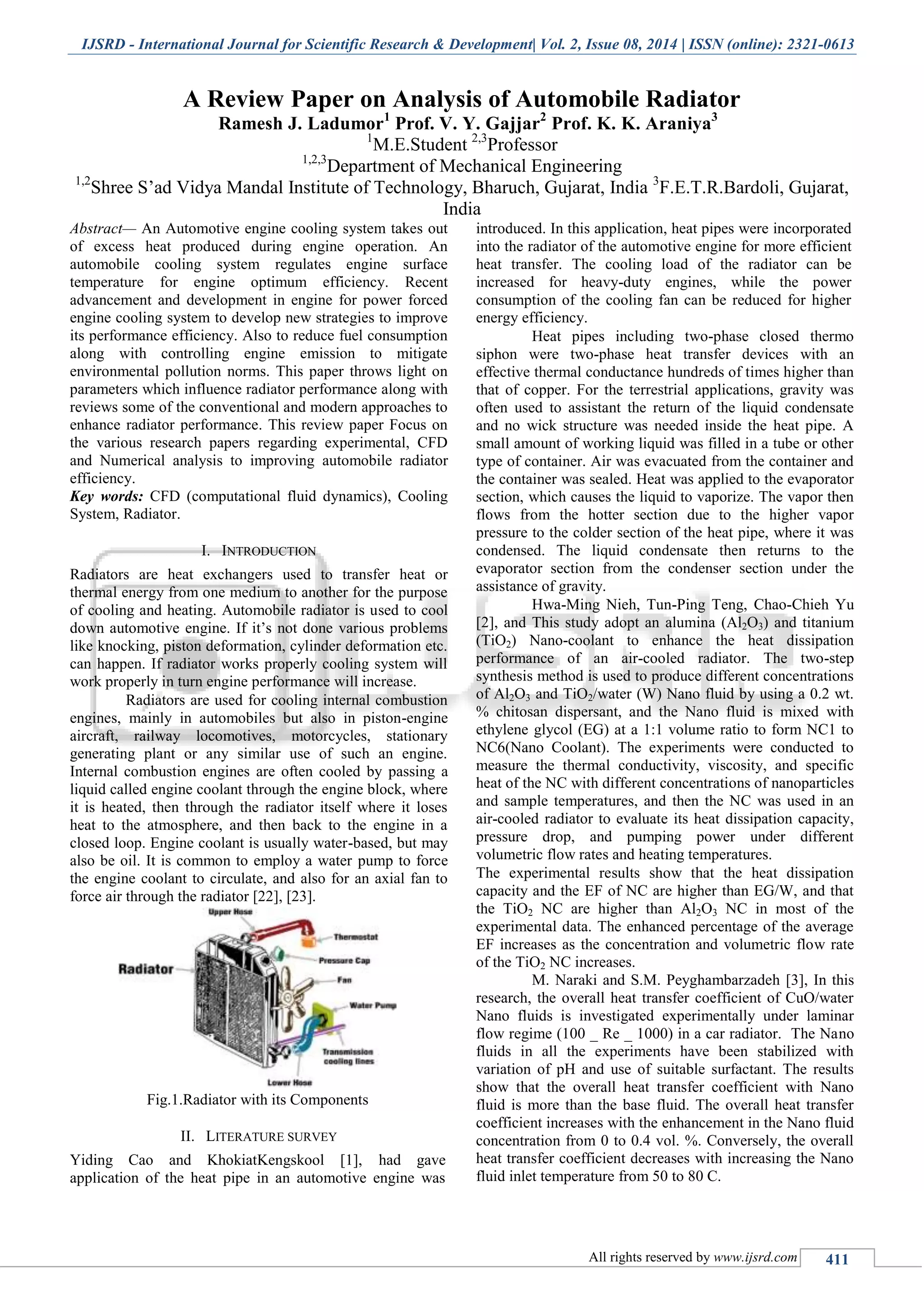 A REVIEW PAPER ON ANALYSIS OF AUTOMOBILE RADIATOR | PDF