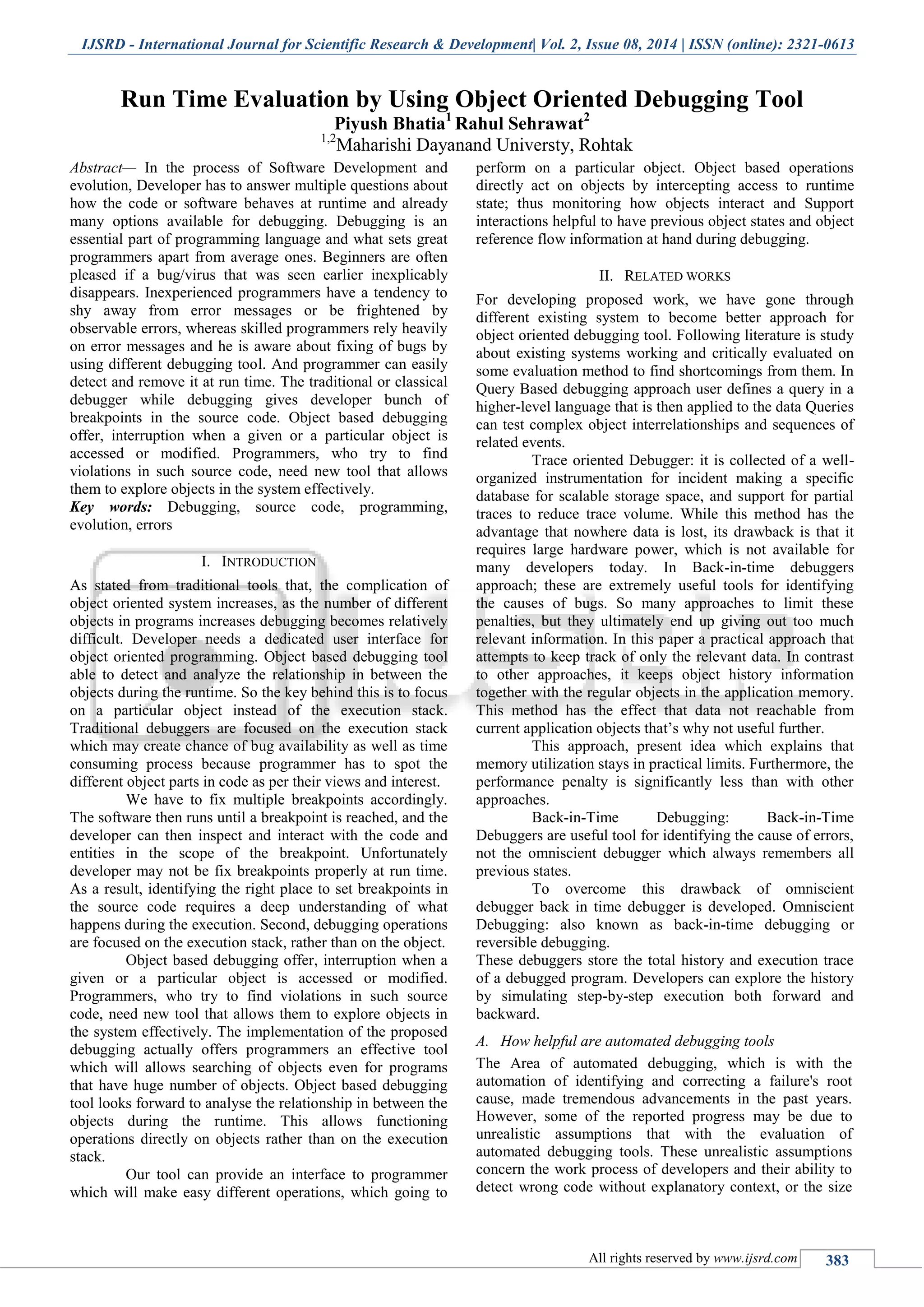 Run Time Evaluation By Using Object Oriented Debugging Tool Pdf