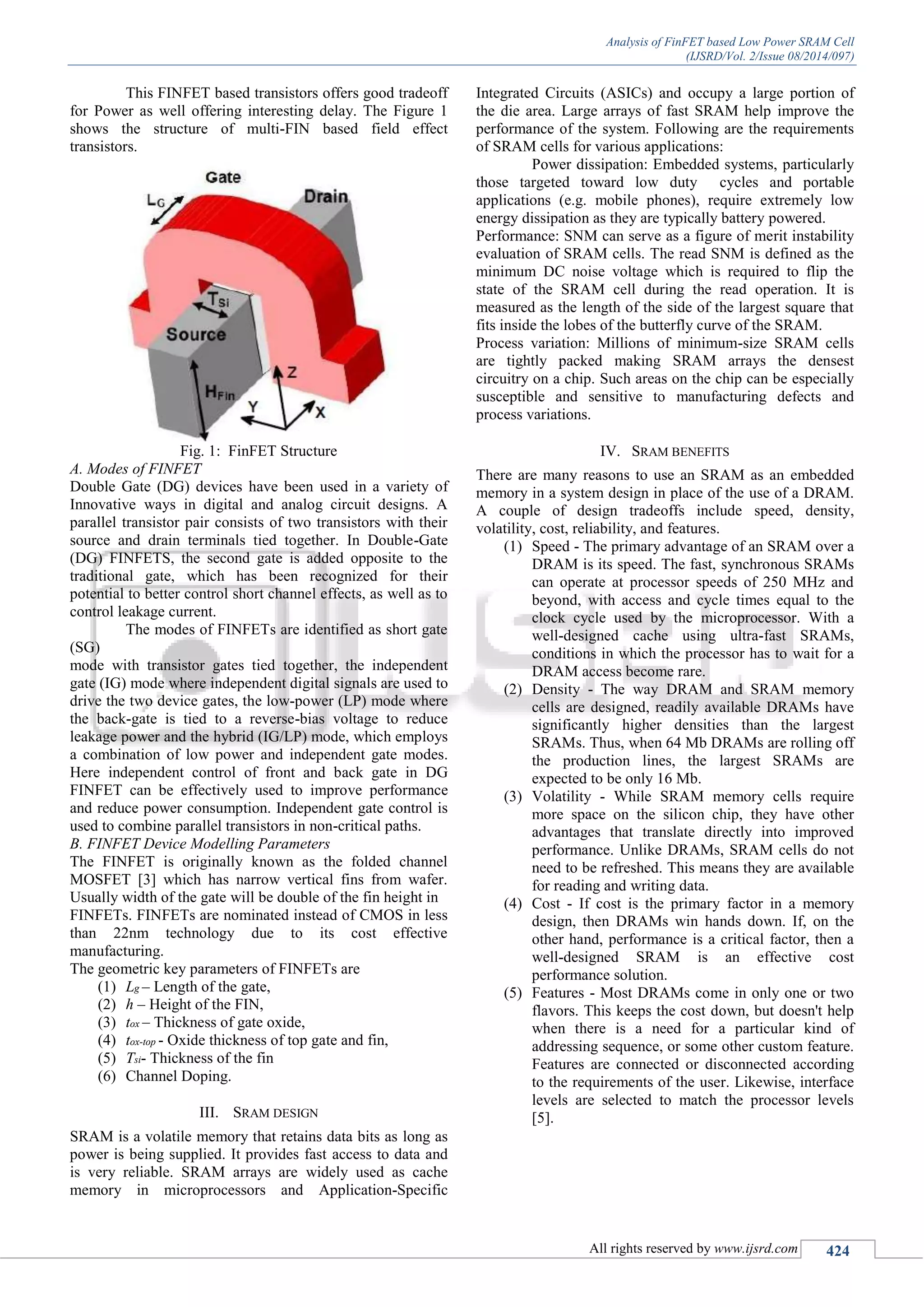 Analysis of FinFET based Low Power SRAM Cell | PDF