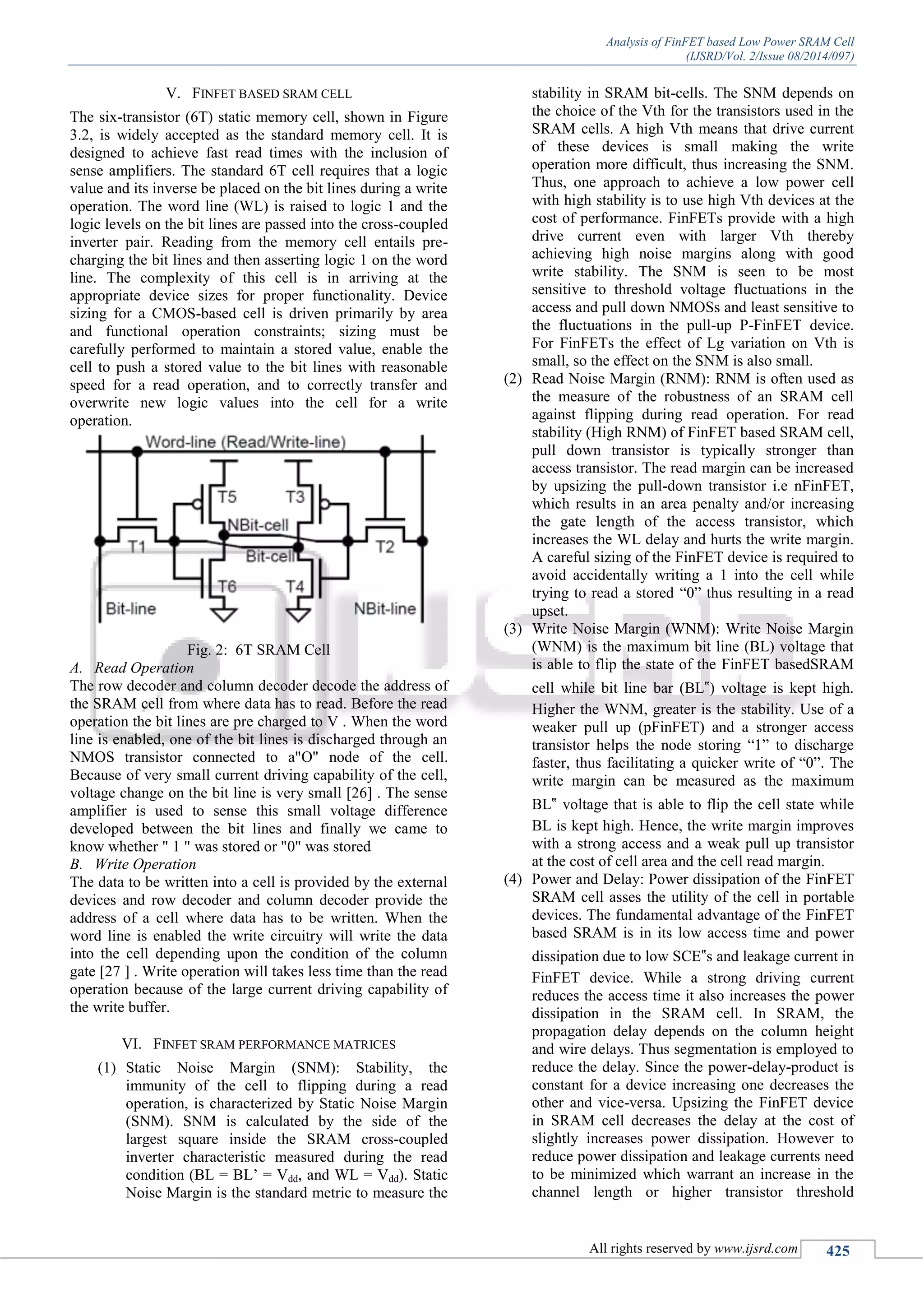 Analysis of FinFET based Low Power SRAM Cell | PDF