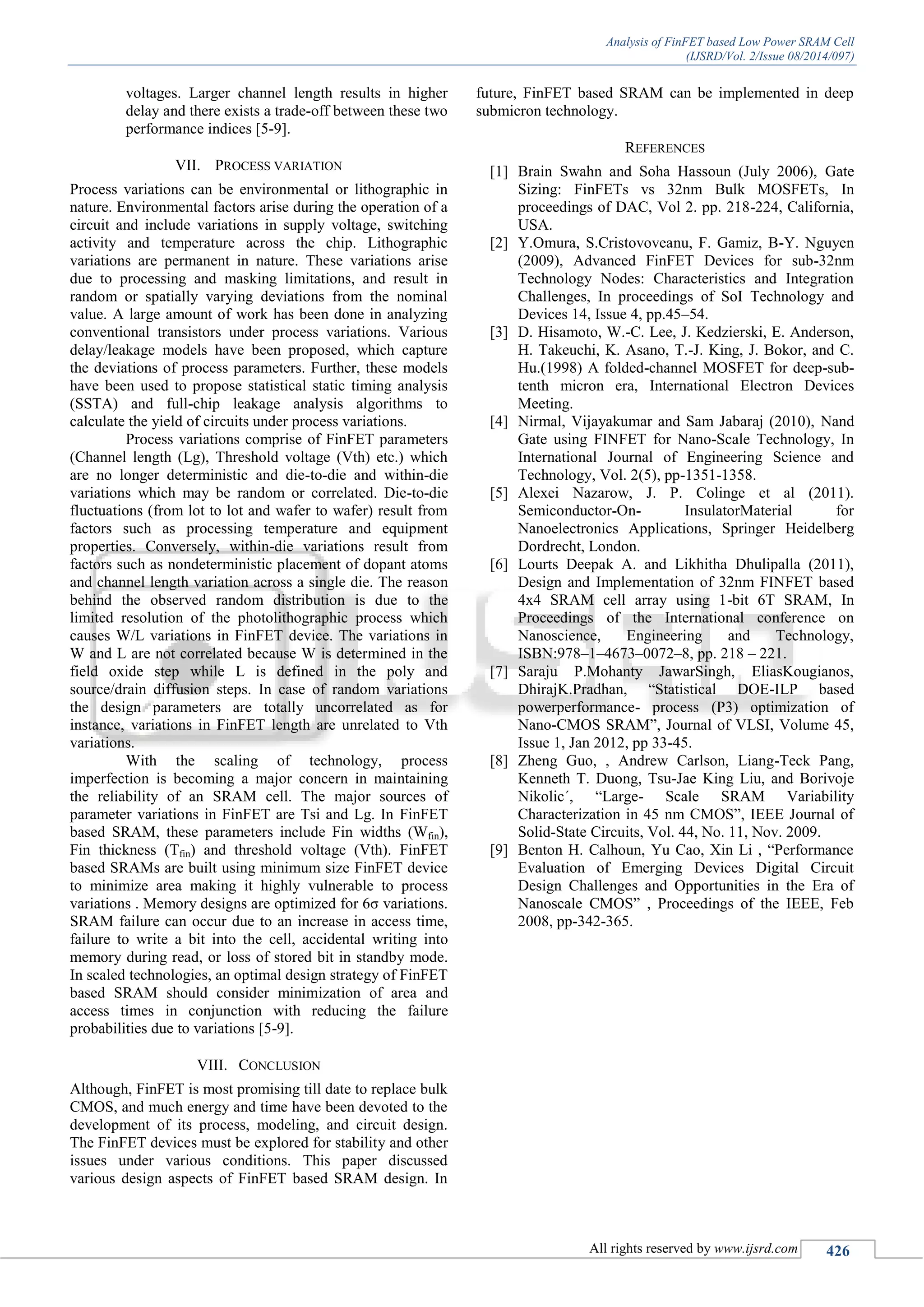 Analysis of FinFET based Low Power SRAM Cell | PDF