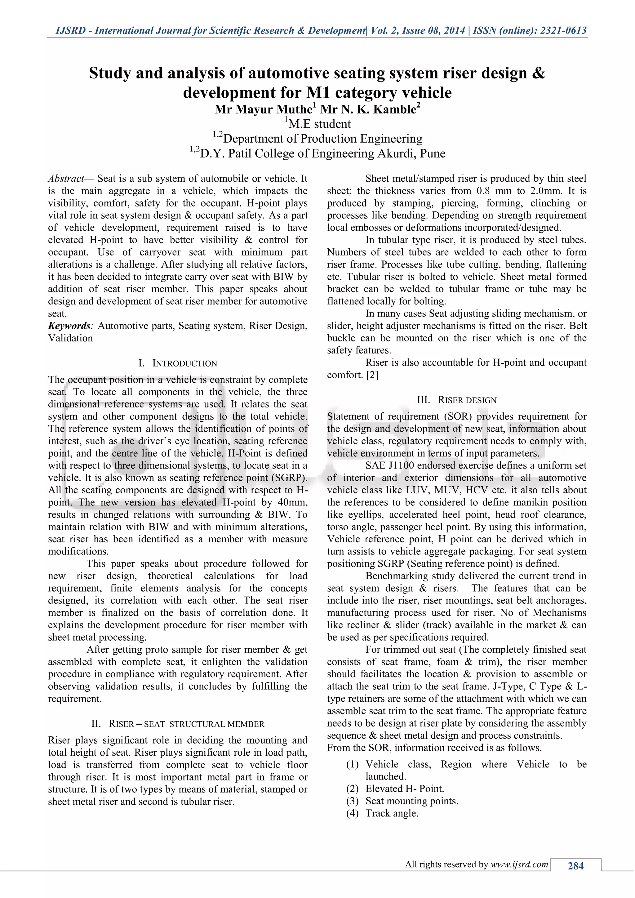 Study and Analysis of Automotive Seating System Riser Design ...