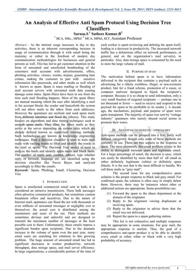 AN ANALYSIS OF EFFECTIVE ANTI SPAM PROTOCOL USING DECISION TREE ...