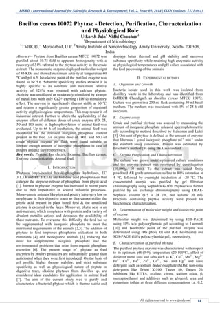 Bacillus cereus 10072 Phytase - Detection, Purification, Characterization and Physiological Role ...