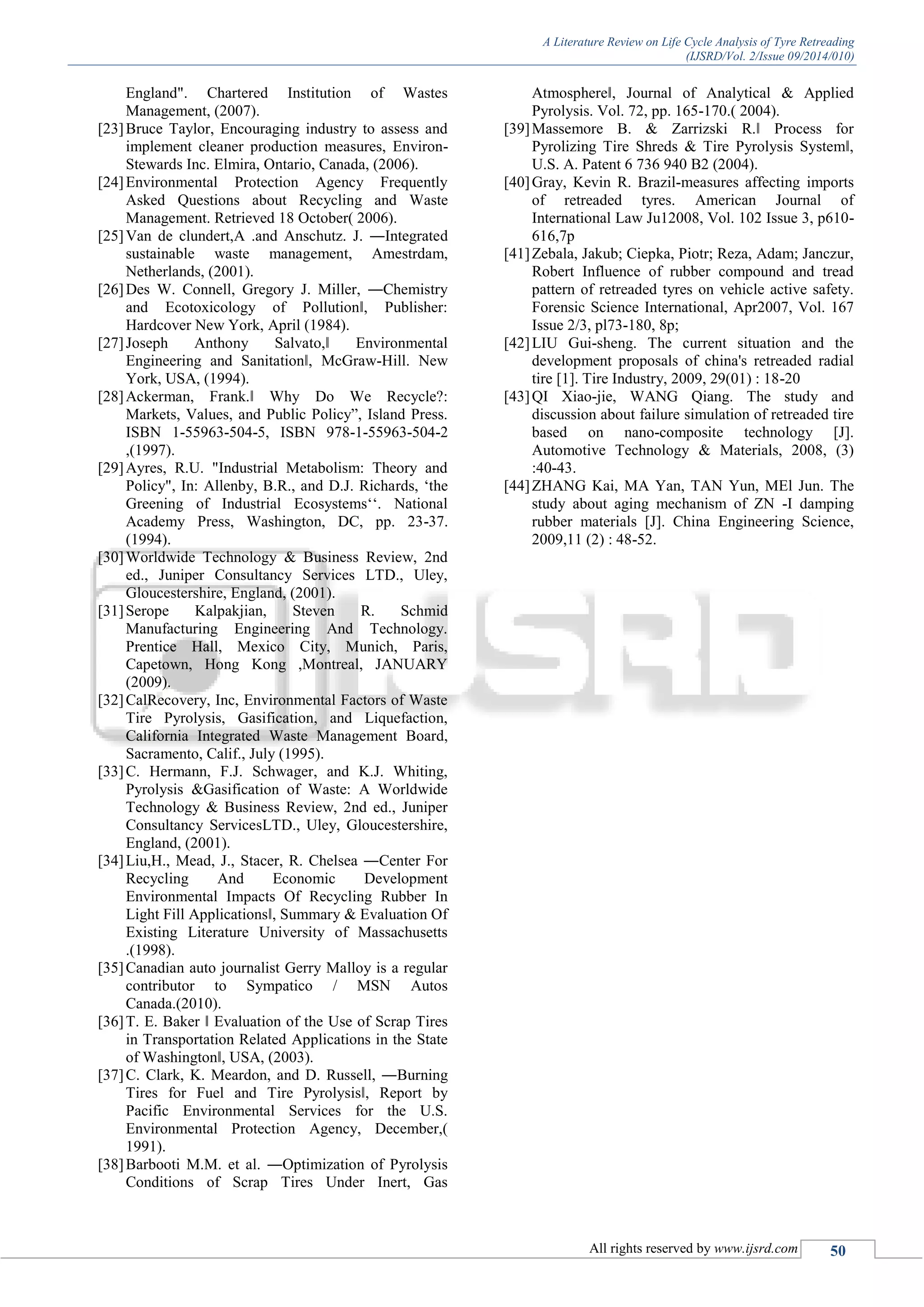 A literature review on life cycle analysis of tyre retreading | PDF