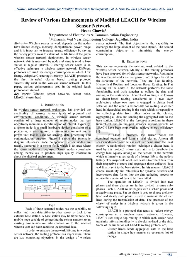 Review of Various Enhancements of Modified LEACH for Wireless Sensor Network | PDF