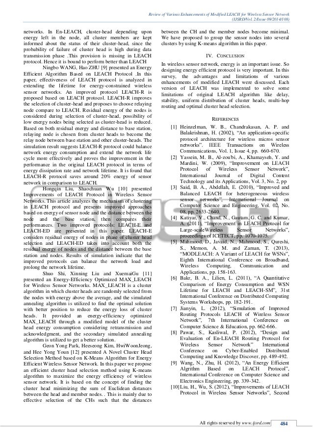 Review Of Various Enhancements Of Modified Leach For Wireless Sensor