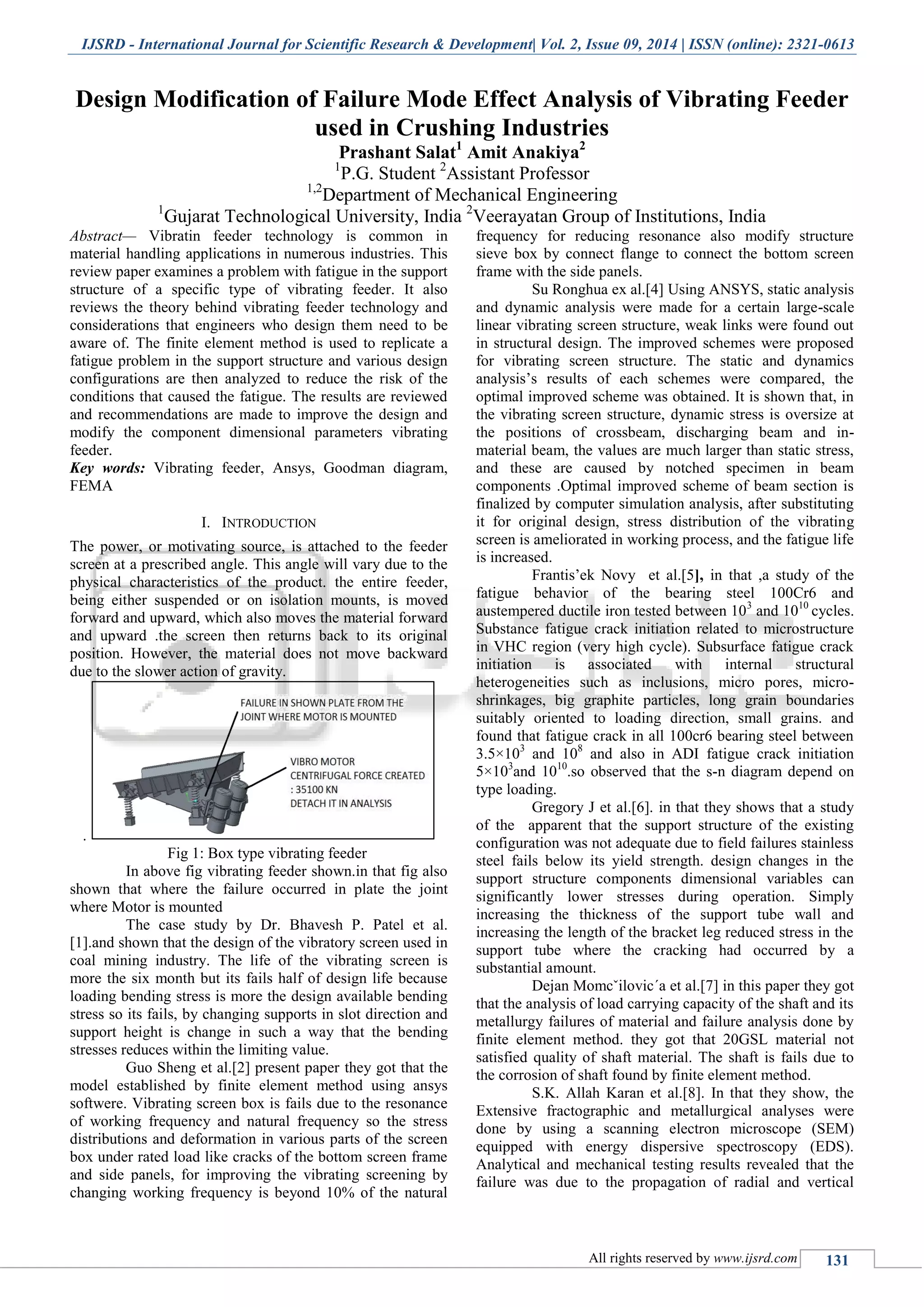 Design Modification of Failure Mode Effect Analysis of Vibrating Feeder used in Crushing ...