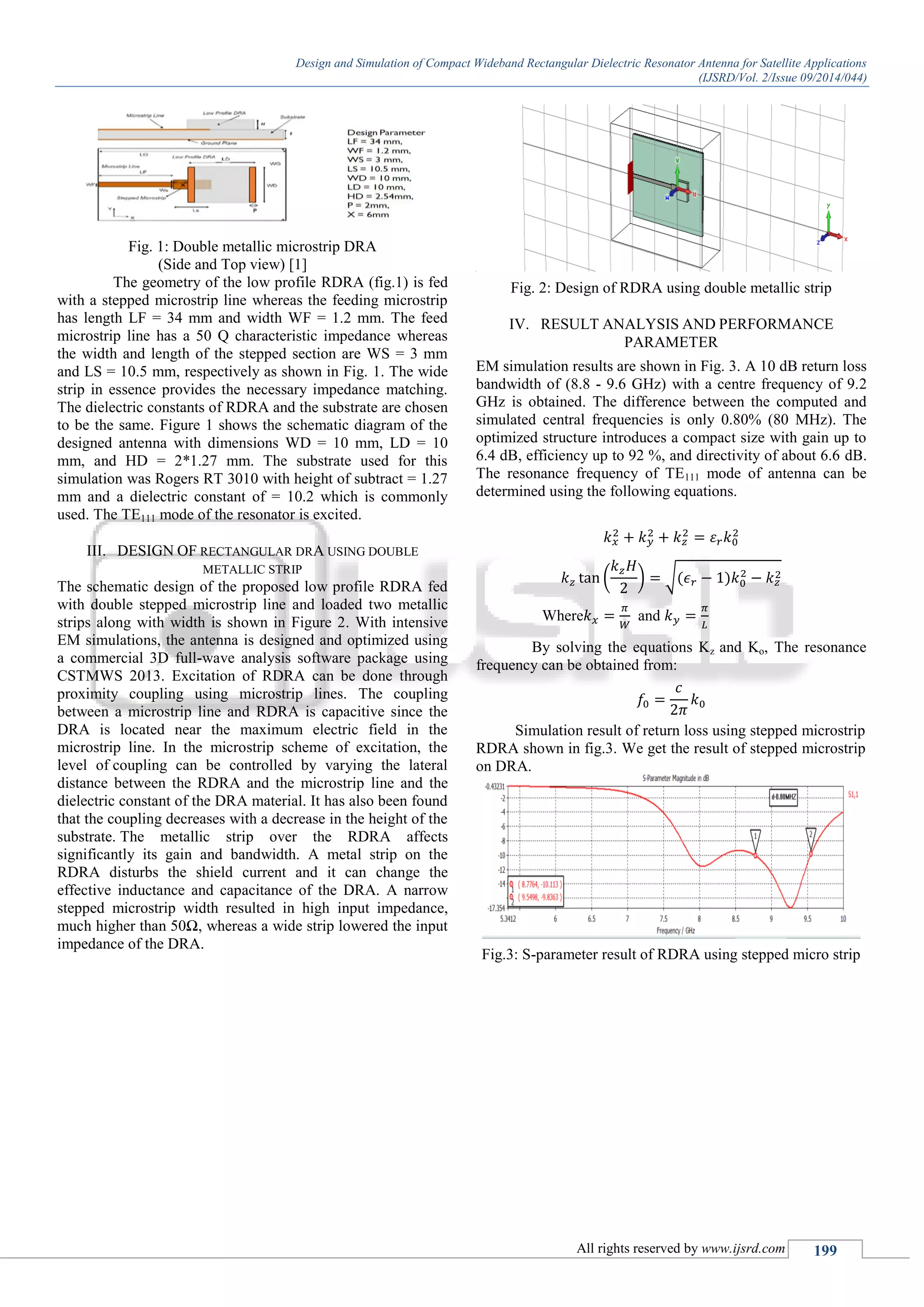 Design and Simulation of Compact Wideband Rectangular Dielectric Resonator Antenna for Satellite ...