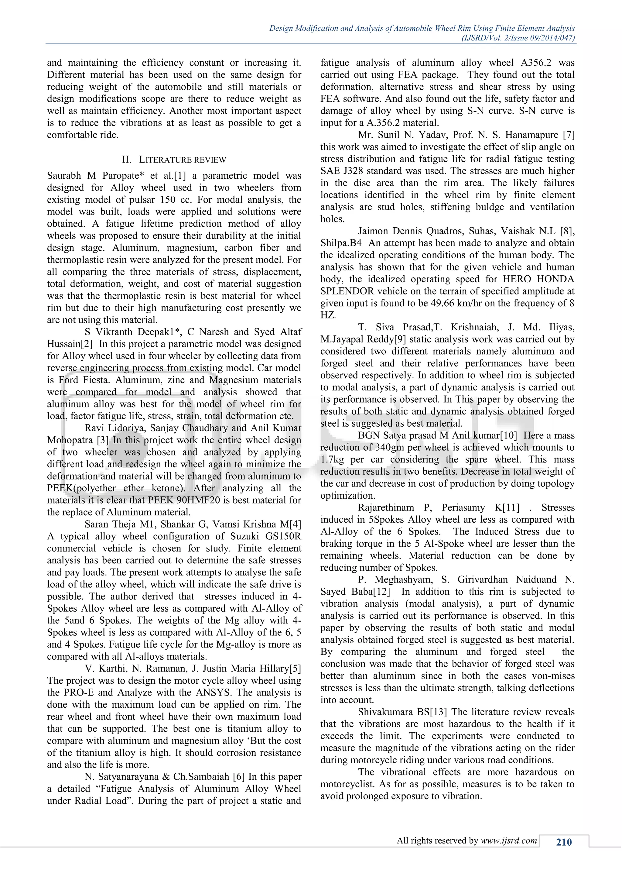 Design Modification And Analysis Of Automobile Wheel Rim Using Finite Element Analysis Pdf